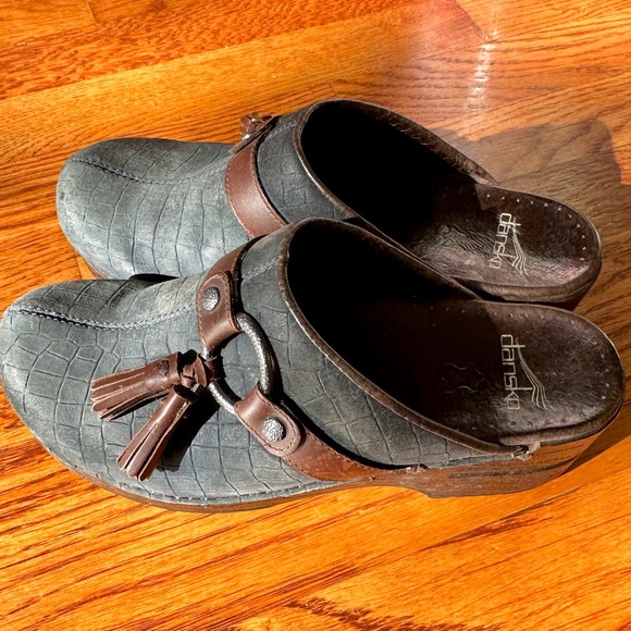 Dansko | Shoes | Dansko Shandi Blue Suede Platform Clogs Womens Tassel ...